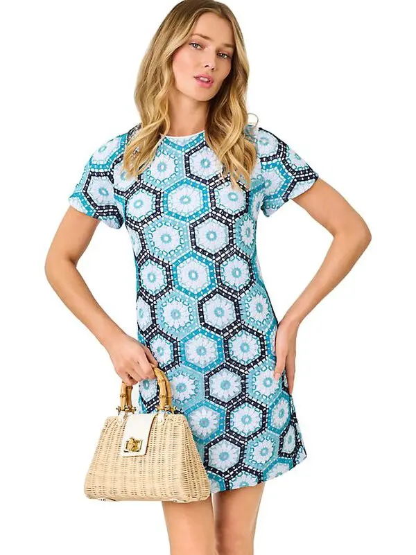 Lilly Pulitzer® Leyla Crochet Shift Dress - Bellevue Blue Daisy Hex Crochet