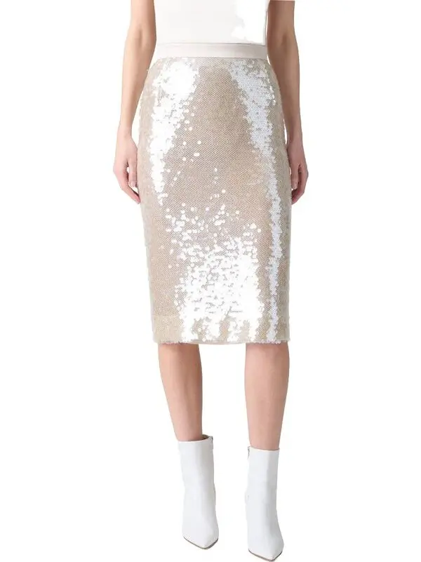Akris Sequin Mesh Pencil Skirt - Greige