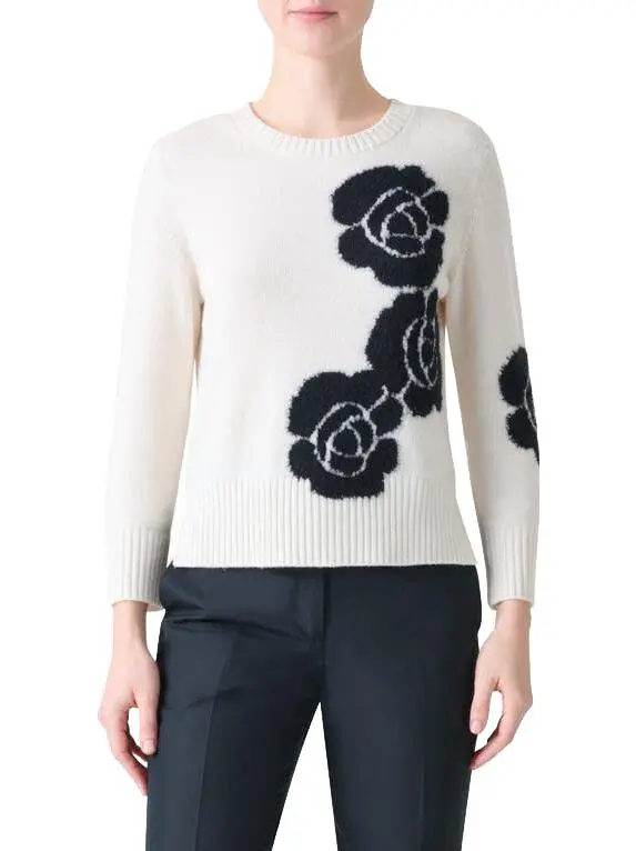 Akris Anemone Intarsia Cashmere & Silk Crewneck Sweater - Ecru-black