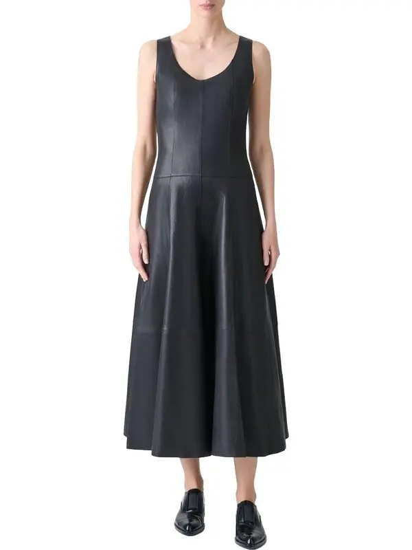 Akris Lambskin Leather Ballet Midi Dress - Black