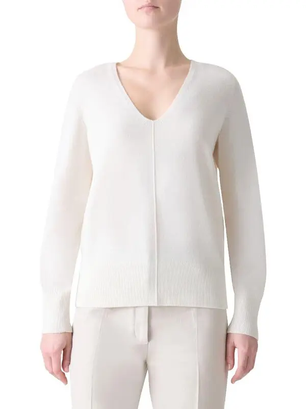 Akris V-neck Cashmere Sweater - Ecru