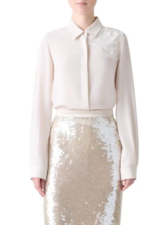 Akris Embellished Silk Crepe Shirt - Vanilla