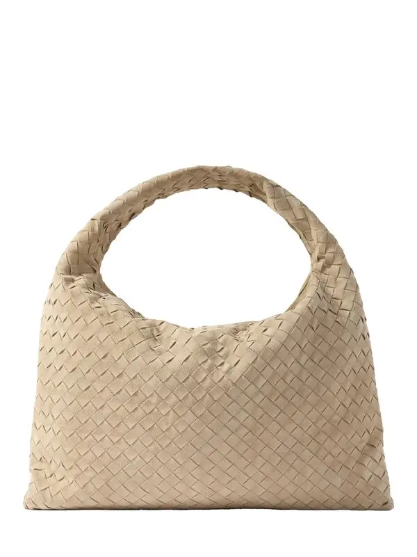 Bottega Veneta Intrecciato Suede Shoulder Bag - Neutrals