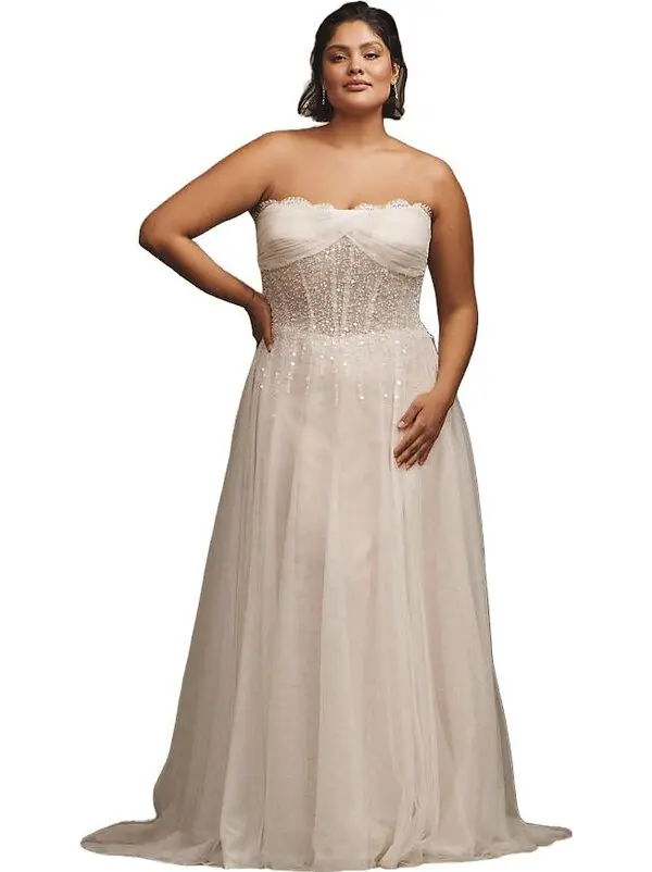 Watters Wtoo Prima Beaded Tulle Strapless A-line Wedding Gown - Ivory Blush
