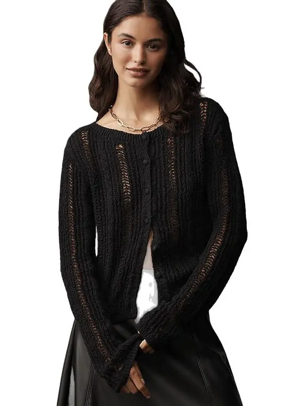 Anthropologie Crop Textured Cardigan Sweater - Black