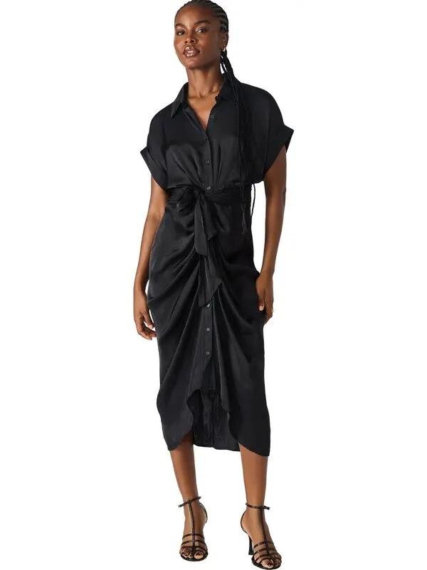 Steve Madden Tori Tie-front Midi Shirt Dress - Black