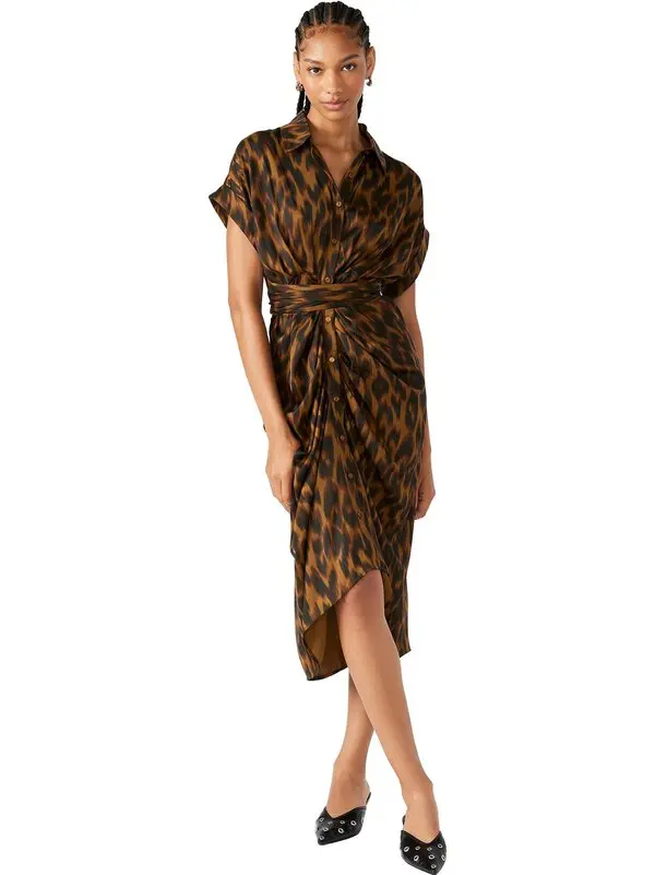 Steve Madden Tori Tie-front Shirt Dress - Leopard