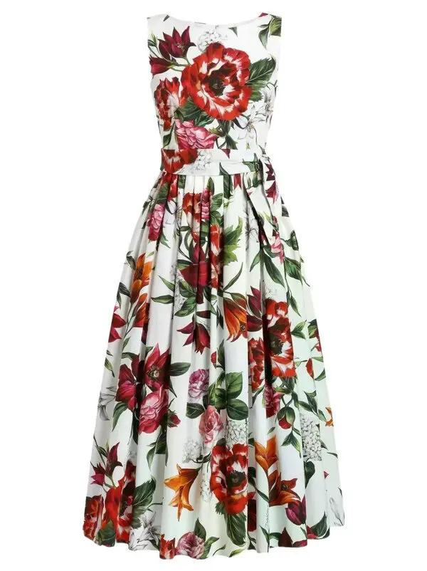Dolce & Gabbana Floral-print Midi Dress - White
