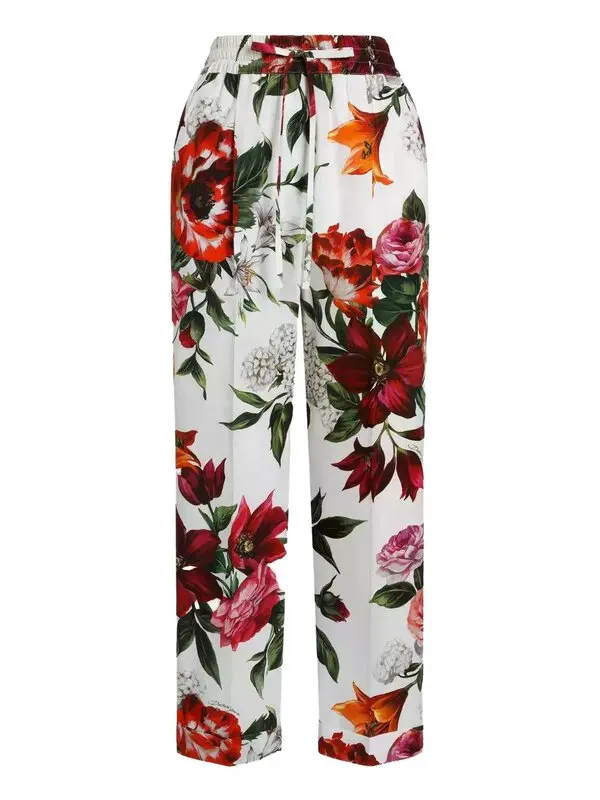 Dolce & Gabbana Floral-print Cropped Trousers - White