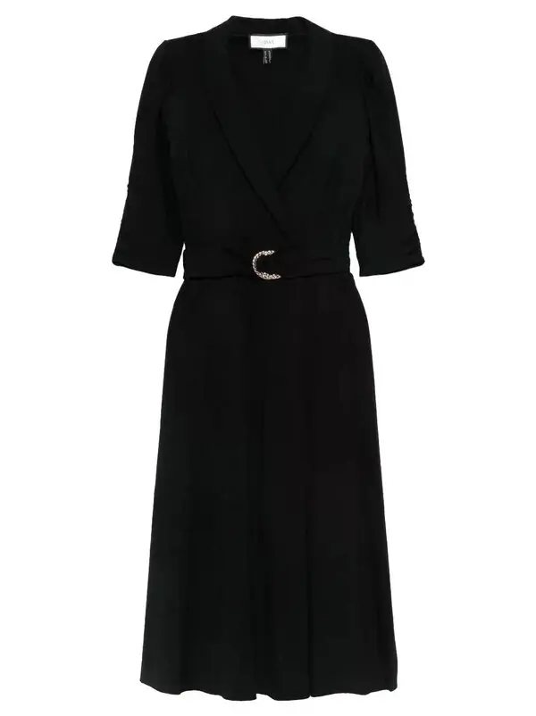 NISSA Belted Midi Dress - Black