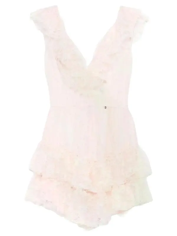 NISSA Rhinestone-embellished Lace Mini Dress - Pink