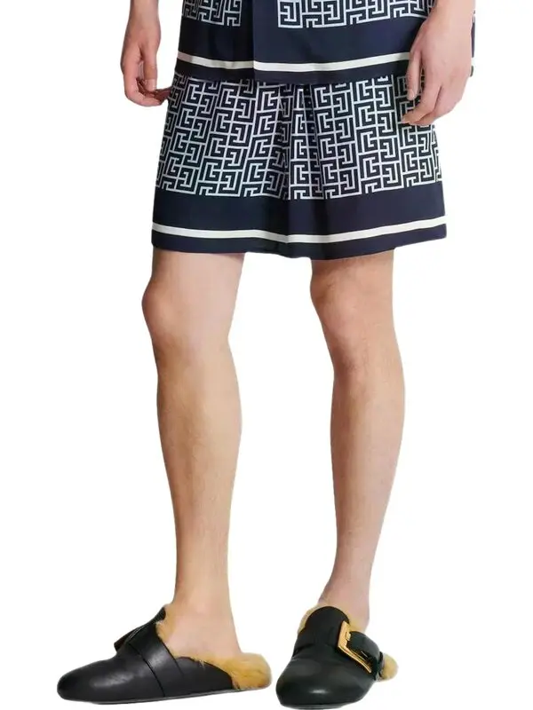 Balmain Monogram-pattern Shorts - Blue