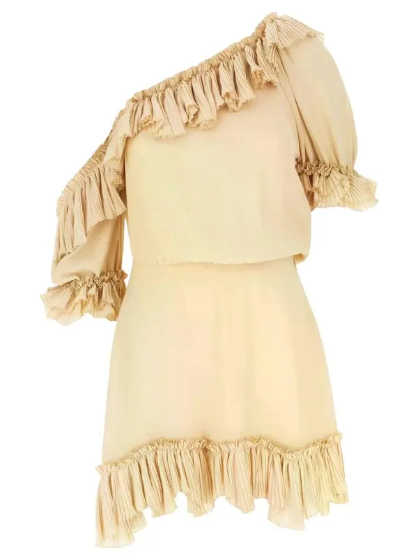 Saint Laurent Ruffle-detail One-shoulder Mini Dress - Neutrals
