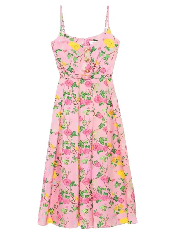 NISSA Floral-print Midi Dress - Pink
