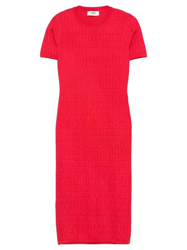 Fendi Ff-jacquard Dress - Red