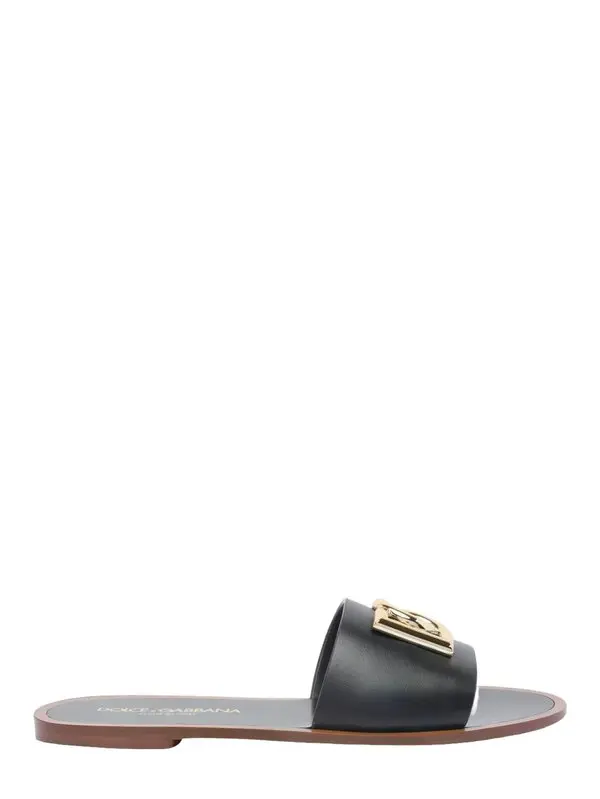 Dolce & Gabbana Leather Sandals With Logo - Black