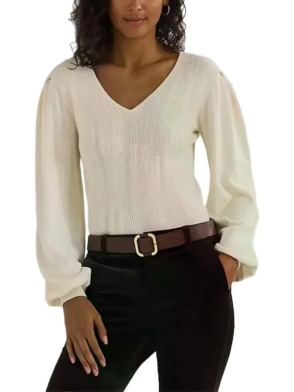 Ralph Lauren V-neck Puff-sleeve Top - Neutrals