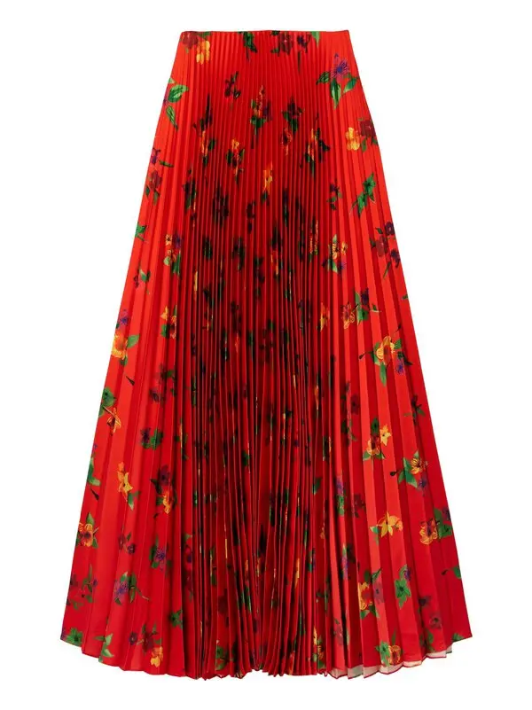 S.S.DALEY Sunray Pleated Floral-print Maxi Skirt - Red