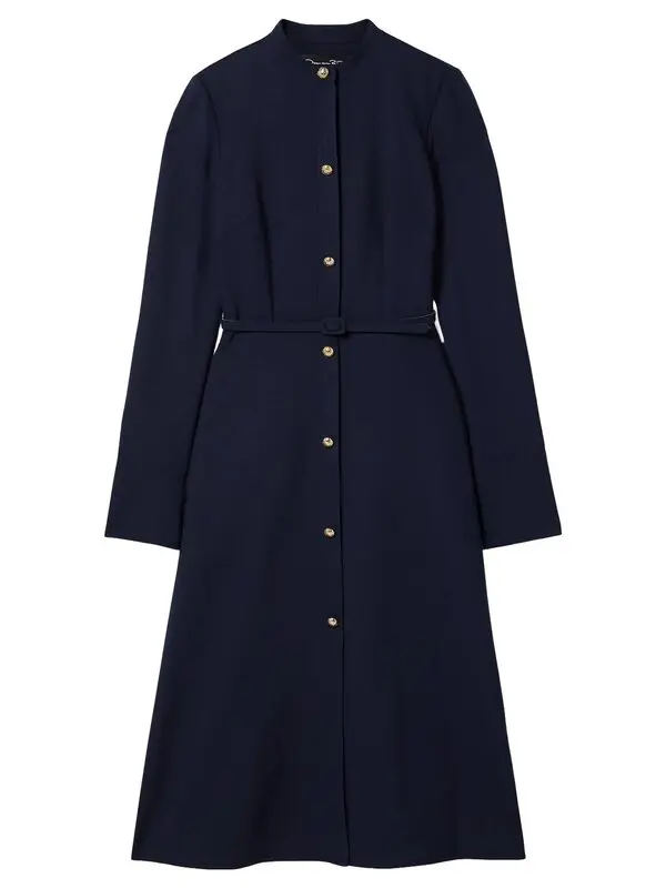Oscar De La Renta Belted Wool-blend Midi Dress - Blue