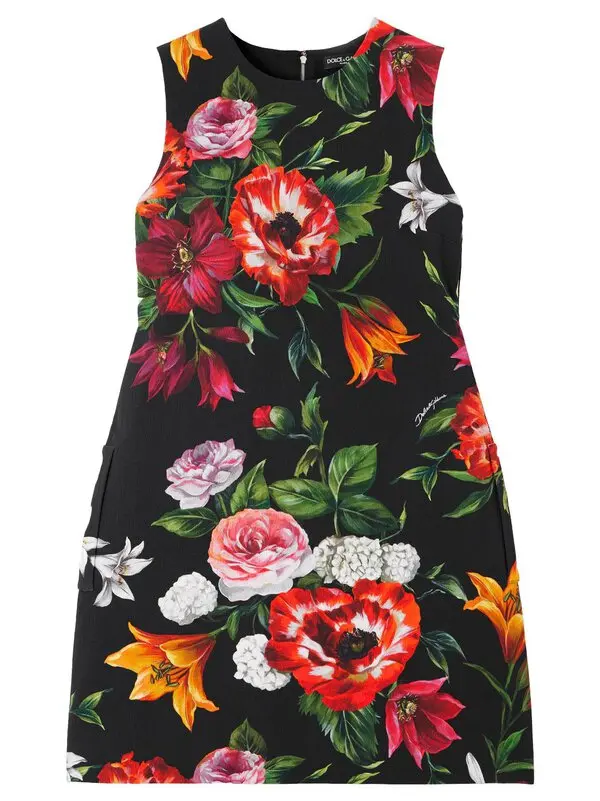 Dolce & Gabbana Floral-print Jersey Mini Dress - Black
