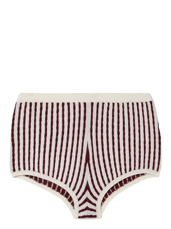 FRAME Striped Cable-knit Cashmere And Silk-blend Shorts - Off-white