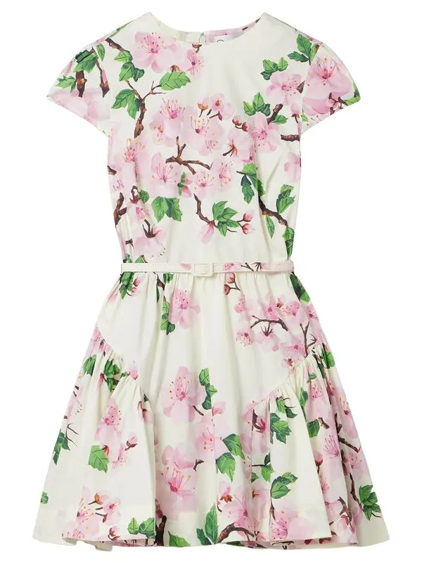 Oscar De La Renta Belted Tiered Floral-print Mini Dress - Ivory