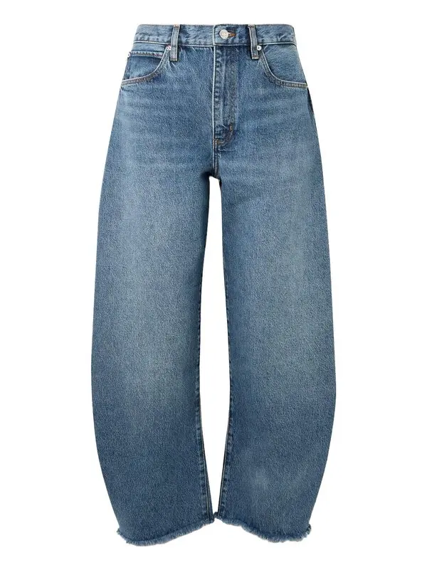 FRAME The Bubble Crop Frayed High-rise Barrel-leg Jeans - Blue