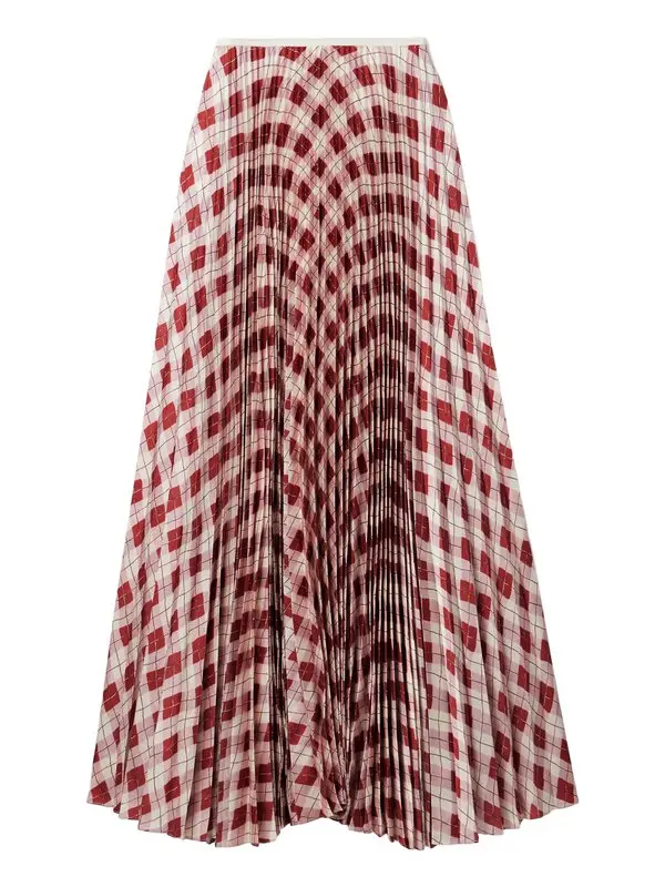 S.S.DALEY Kate Pleated Checked Satin-twill Maxi Skirt - Red
