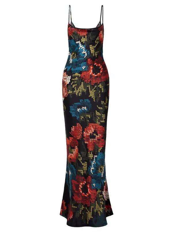 S.S.DALEY Willow Floral-print Silk-satin Maxi Dress - Black
