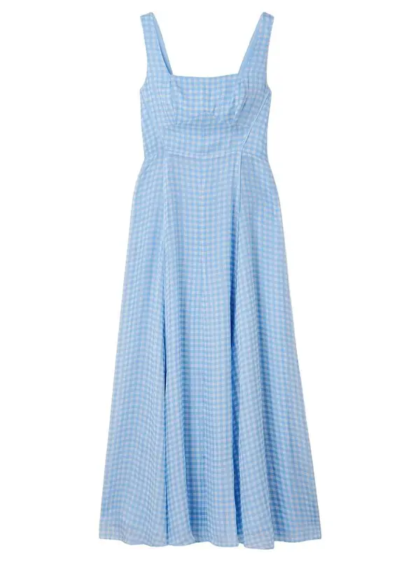 LA LIGNE Gingham Silk Midi Dress - Blue