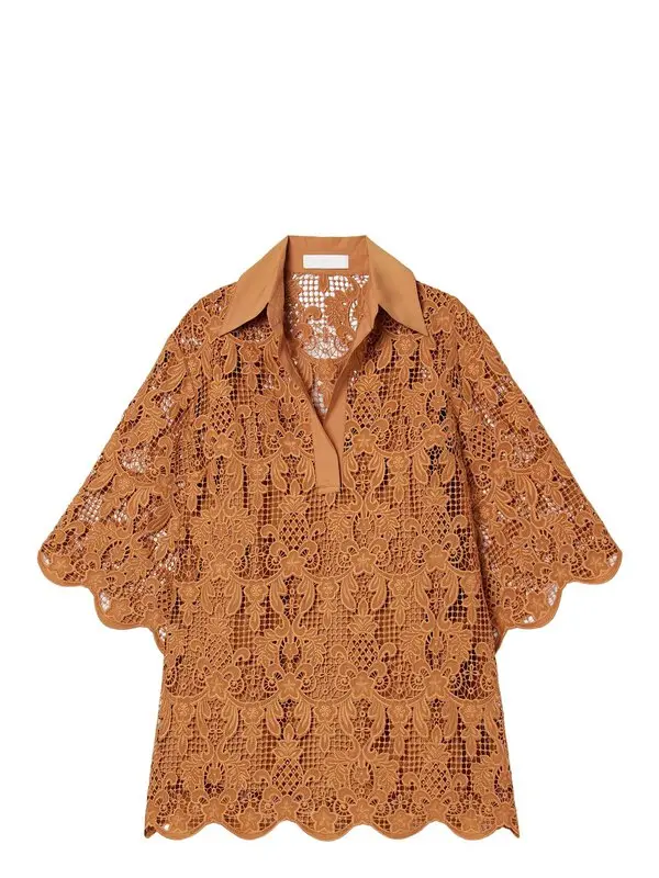 Zimmermann Coco Oversized Guipure Lace Tunic - Brown