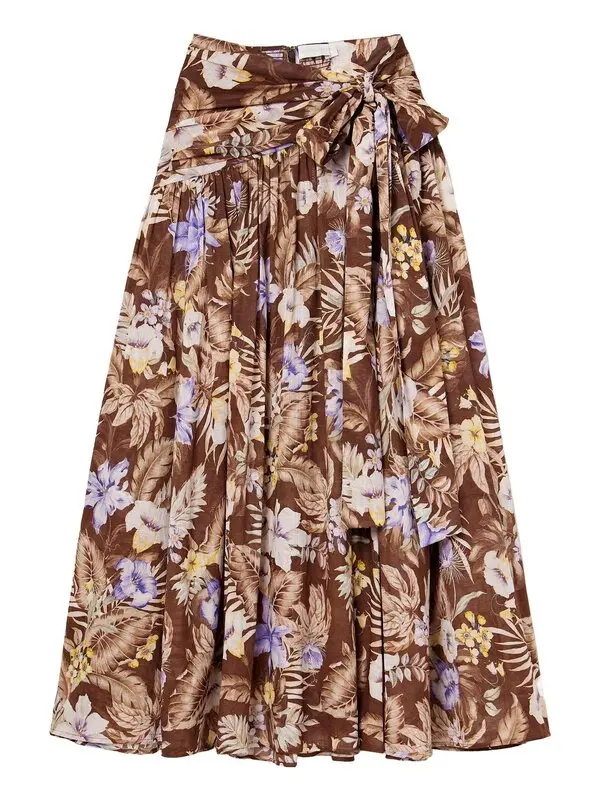 Zimmermann Coco Belted Floral-print Maxi Skirt - Brown