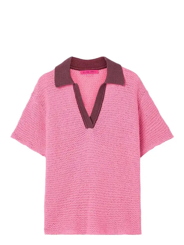 THE ELDER STATESMAN Oversized Crocheted Cotton Polo Shirt - Pink