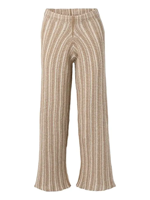 THE ELDER STATESMAN Striped Crocheted Cotton Straight-leg Pants - Brown