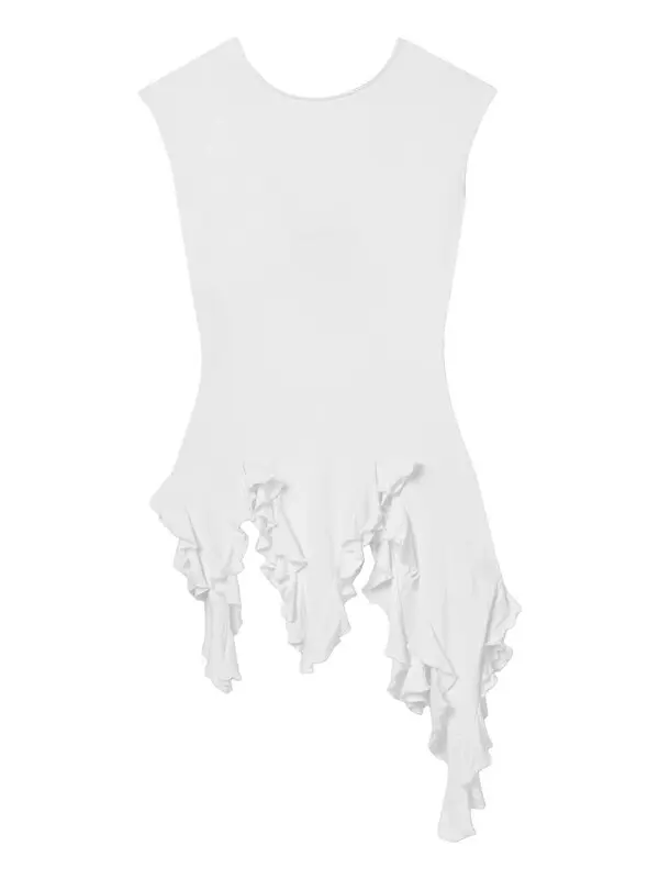 CONNER IVES Jellyfish Asymmetric Ruffled Bamboo-blend Jersey Top - White