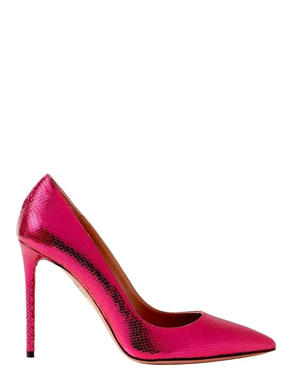 AQUAZZURA Purist 105 Metallic Snake-effect Leather Pumps - Pink