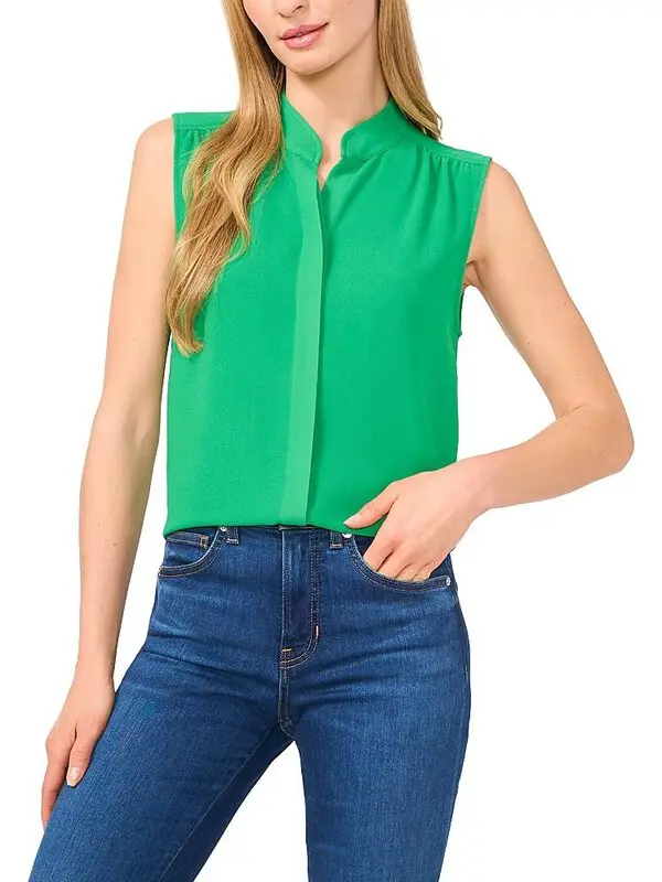 CECE DUPRAZ Stand Collar Sleeveless Blouse - Medium Green