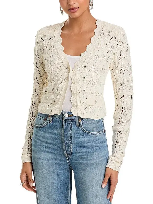 Generation Love Crystal Pointelle Cardigan Sweater - Natural