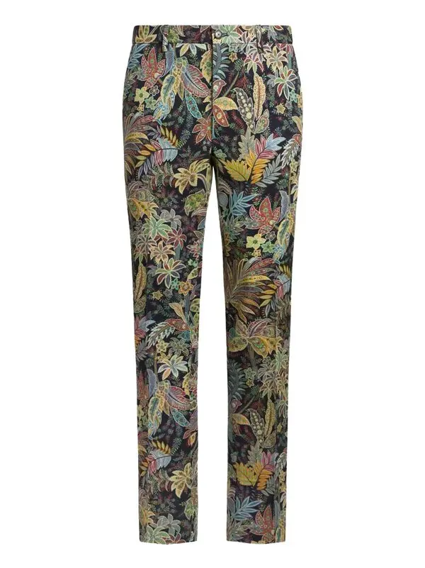 Etro Botanical-print Gabardine Trousers - Black