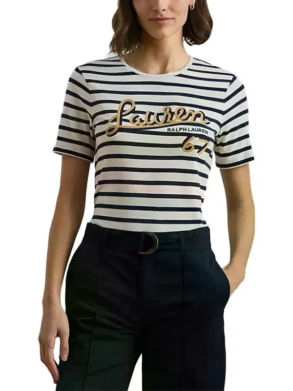 Ralph Lauren Striped Embroidered T-shirt - White