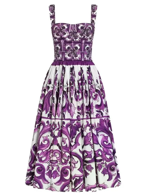 Dolce & Gabbana Majolica-print Midi Dress - Purple