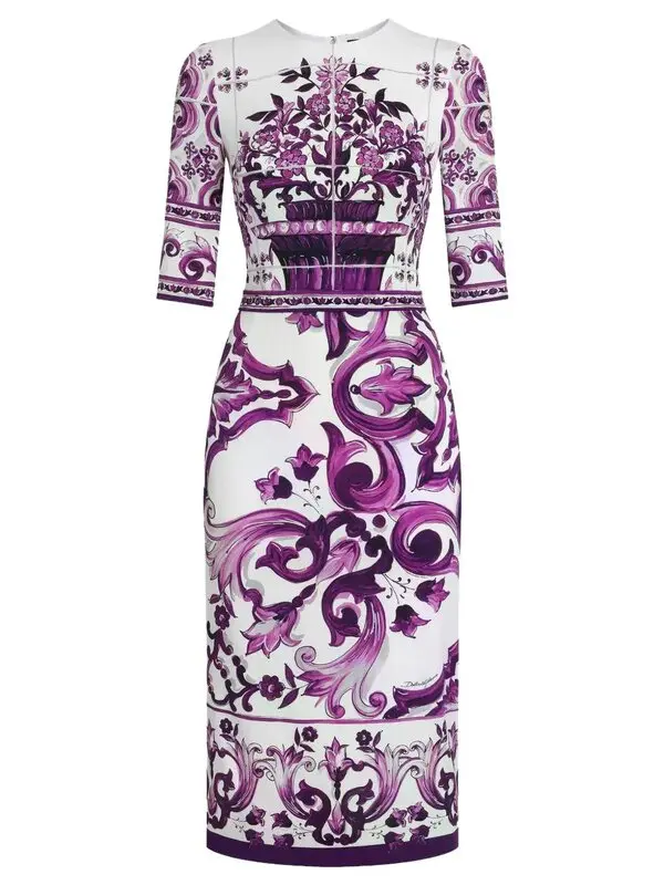 Dolce & Gabbana Maiolica-print Midi Dress - White