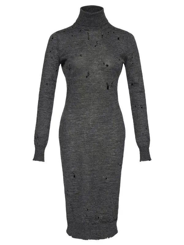 MAISON MARGIELA Turtleneck Ribbed Dress - Grey