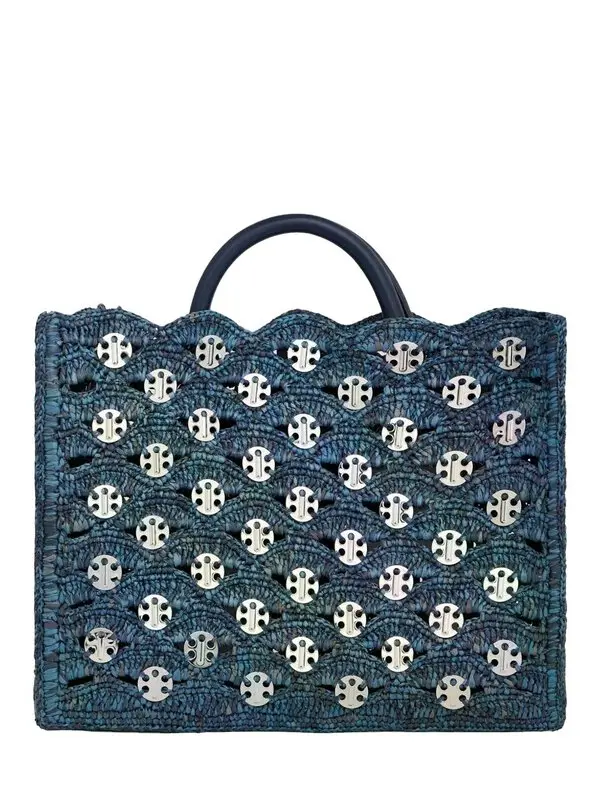 Rabanne Woven Raffia Tote Bag - Blue