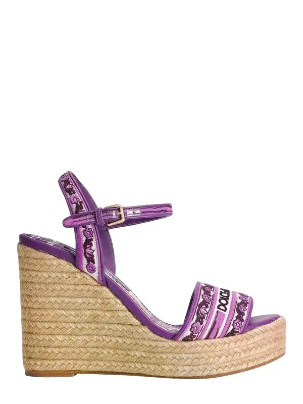 Dolce & Gabbana 90mm Majolica-print Wedge Sandals - Purple