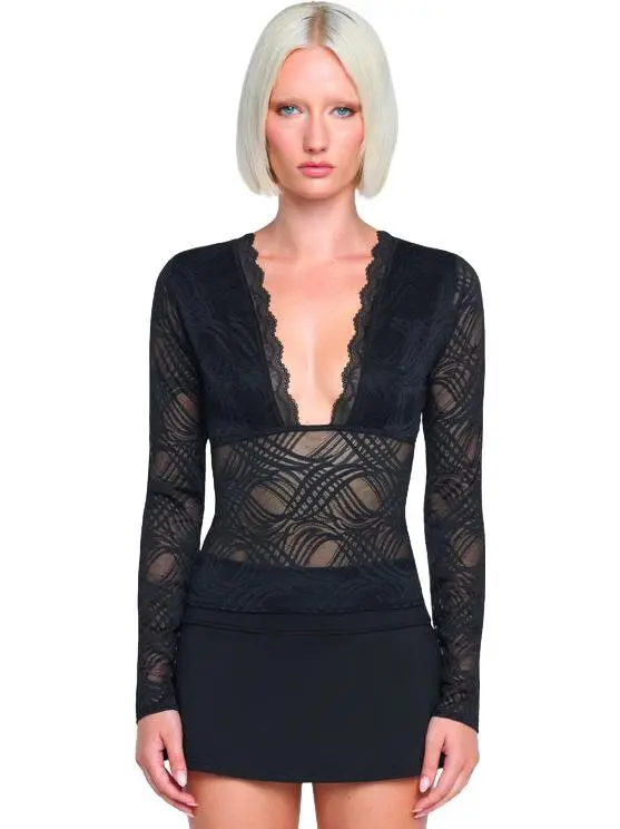 OW Long Sleeve Lace Top - Black