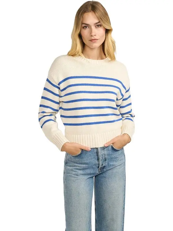 MAREA Lake Cotton Sweater - Ivory/tidal Blue