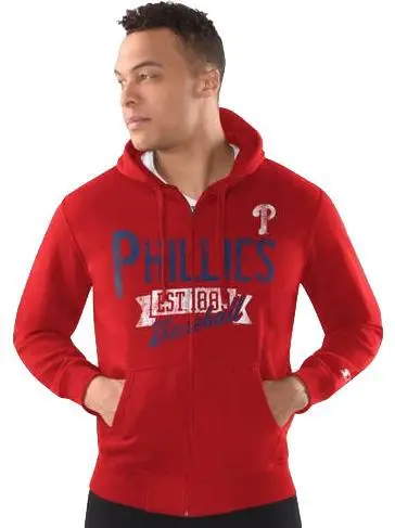 STARTER Philadelphia Phillies Distressed Full-zip Hooded Jacket - Red