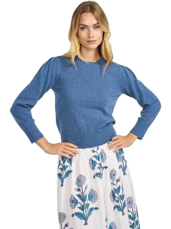 MAREA Cashmere Crewneck Sweater With Puff Sleeves - Indigo