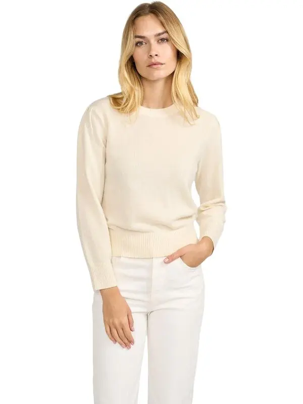 MAREA Cashmere Crewneck Sweater With Puff Sleeves - Ivory